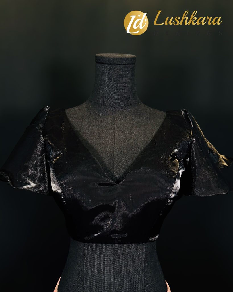 Luskara Sleek Black Satin Blouse with Flared Sleeves - Lushkara Designs ...