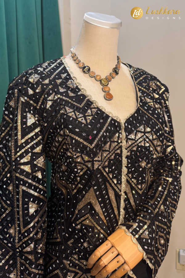 Black Embroidered Fusion Wear Set