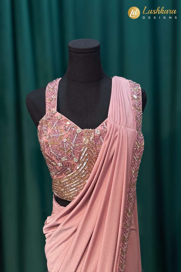Lushkara Dusty Rose Embellished Indowestern Saree